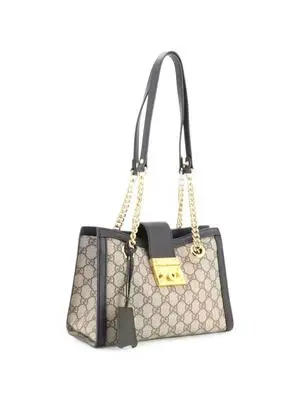 Gucci Padlock Chain Tote Gg Coated Canvas With Leather Small Shoulder Bag - Black