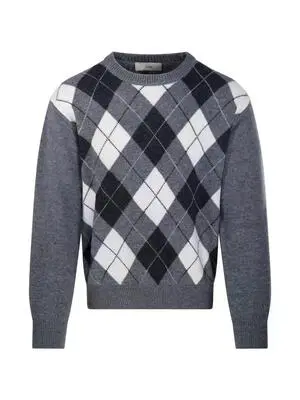 DUNST Argyle-pattern Sweater - Grey