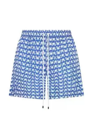Fedeli Crab-print Drawstring Swim Shorts - Blue