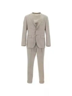 BOSS Two-piece Slim-fit Suit In Checked Italian Wool - Neutrals