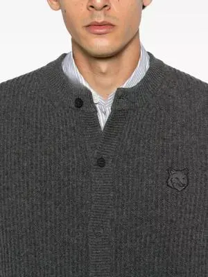 Maison Kitsuné Fox Head Ribbed-knit Cardigan - Grey
