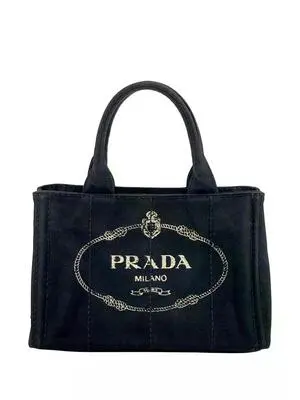 Prada 2000-2013 Small Canvas Canapa Logo Tote Satchel - Black