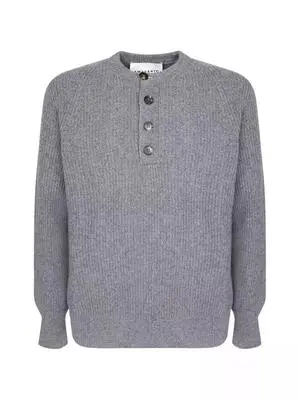 AMARANTO Ribbed-knit Henley Sweater - Grey