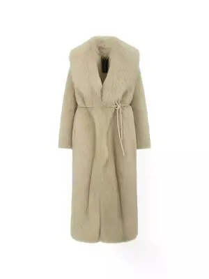 BLANCHA Belted Faux-fur Coat - Neutrals