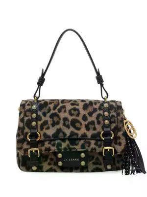 LA CARRIE Atena Leopard-print Studded Shoulder Bag