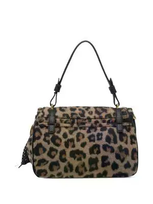 LA CARRIE Atena Leopard-print Studded Shoulder Bag - Brown