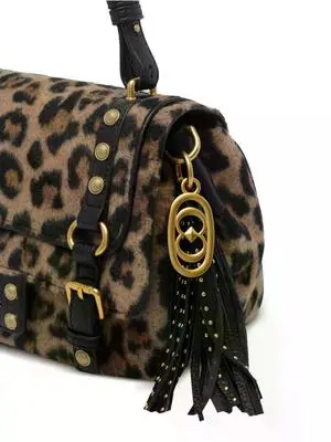 LA CARRIE Atena Leopard-print Studded Shoulder Bag - Brown