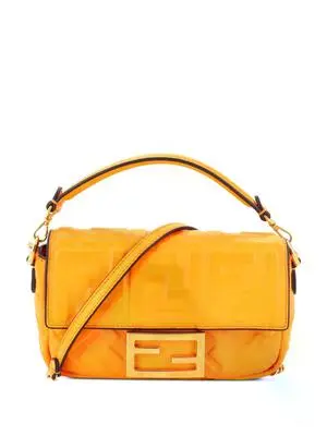 Fendi Baguette Nm Bag Zucca Embossed Leather Mini Crossbody Bag - Orange