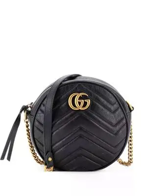 Gucci Gg Marmont Round Shoulder Bag Matelasse Leather Mini Crossbody Bag - Black