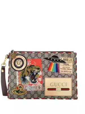 Gucci Courrier Pouch Gg Coated Canvas With Applique Clutch Bag