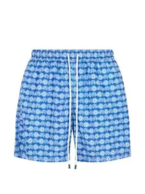 Fedeli Elephant-print Swim Shorts - Blue