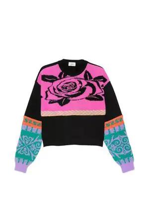 AKEP Rose-intarsia Intarsia-knit Sweater - Black