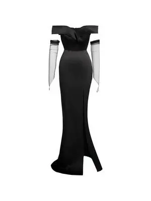 BENEDETTO Off-shoulder Mesh-sleeve Maxi Dress