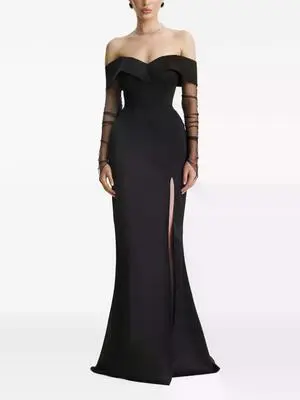BENEDETTO Off-shoulder Mesh-sleeve Maxi Dress