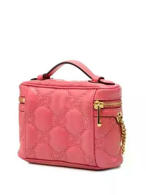 Gucci 2016-2026 Mini Gg Marmont Matelasse Calfskin Top Handle Vanity Chain Bag Satchel - Pink