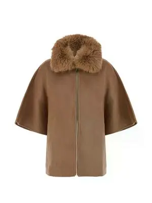 GIOVANNI PARIS Clementine Faux-fur Collar Cape - Brown