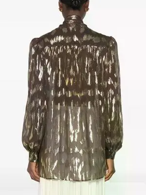 Valentino Garavani Pussy-bow Metallic-pattern Blouse