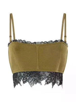Pinko Knit Top With Contrasting Lace Insert - Green