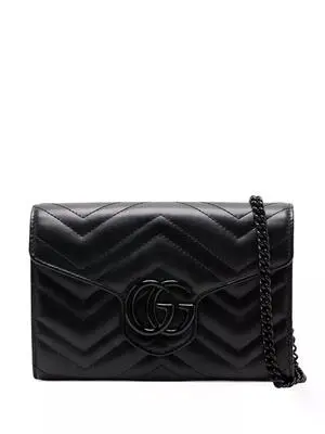 Gucci 2000-2015 Gg Marmont Matelasse Calfskin Monochrome Wallet On Chain Crossbody Bag - Black