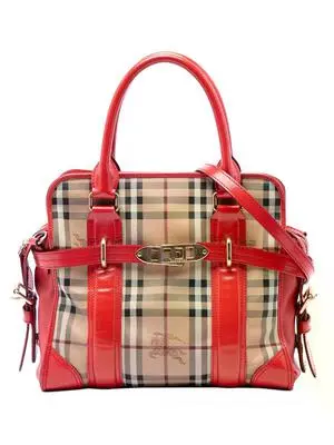 Burberry 2000-2017 Haymarket Check Coated Canvas Minford Portrait Satchel - Red