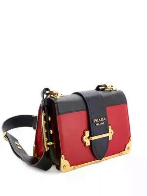 Prada Cahier Leather And Saffiano Leather Small Crossbody Bag - Red
