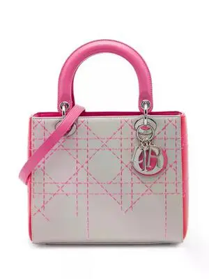 Dior 2014 Medium Tricolor Lambskin Macrocannage Stitched Lady Satchel - Grey