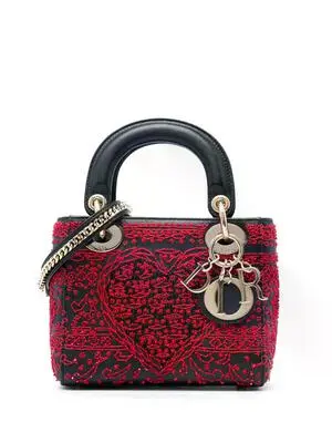 Dior 2018 Mini Smooth Calfskin Embroidered Heart Playing Cards Lady Satchel - Black