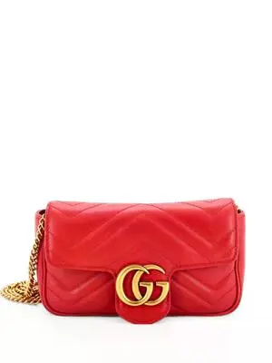 Gucci Gg Marmont Flap Bag Matelasse Leather Super Mini Crossbody Bag - Red