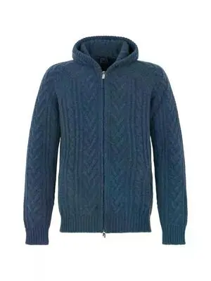 Fedeli Cable-knit Hooded Cardigan - Blue