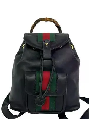 Gucci 20th Century Calfskin Bamboo Web Drawstring Backpack