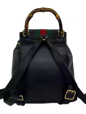 Gucci 20th Century Calfskin Bamboo Web Drawstring Backpack