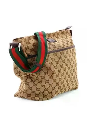 Gucci Front Pocket Web Messenger Gg Canvas Medium Crossbody Bag