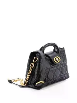 Dior Jolie Top Handle Chain Bag Cannage Quilt Lambskin Mini Shoulder Bag - Black