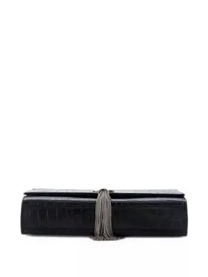 Saint Laurent Classic Monogram Tassel Crocodile Embossed Leather Medium Crossbody Bag