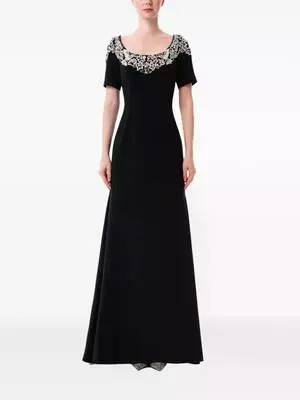 DINA MELWANI Floral-embroidered Scoop-neck Maxi Dress - Black