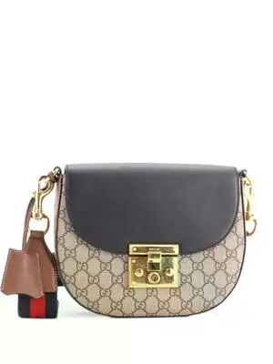 Gucci Padlock Saddle Shoulder Bag Gg Coated Canvas And Leather Medium Crossbody Bag Brown
