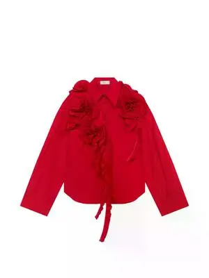 Blumarine Ruffled Floral-appliqué Shirt - Red