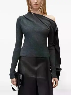Alexander Wang Off-shoulder Ruffled Sweater - Grey