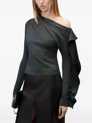 Alexander Wang Off-shoulder Ruffled Sweater - Grey