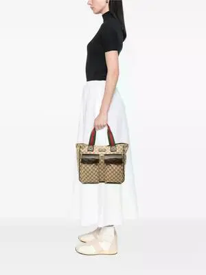 Gucci 2000-2015 Gg Canvas Web Double Pockets Tote Bag