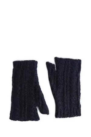 ANN DEMEULEMEESTER Reier Cable Knit Ladder Stitch Gauntlets - Blue