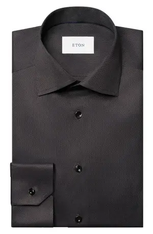 Eton Contemporary Fit Herringbone Cotton Shirt - Black