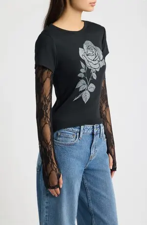 VINYL ICONS Rose Lace Layered Graphic Tee