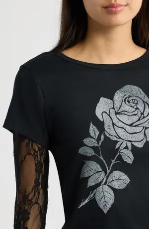 VINYL ICONS Rose Lace Layered Graphic Tee
