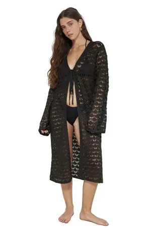 BEACH LIFE BY GOTTEX Rama Crochet Front Tie Robe Cover-up - Black