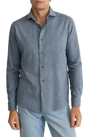 Eton Houndstooth Check Flannel Shirt - Medium Blue