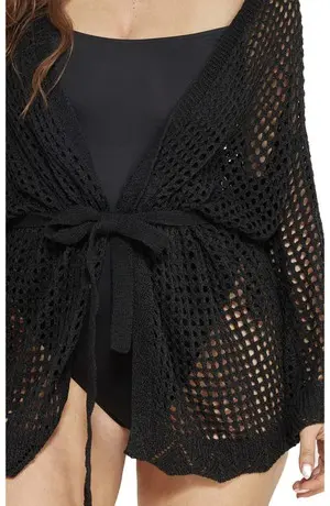 BEACH LIFE BY GOTTEX Maribelle Lace Robe Cover-up - Black