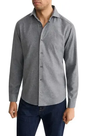 Eton Solid Flannel Shirt - Medium Blue