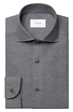 Eton Solid Flannel Shirt - Medium Blue