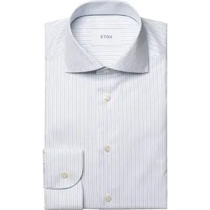 Eton Slim Fit Striped Cotton Dress Shirt - Light Blue